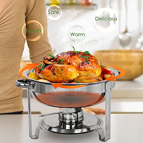 ZENY Pack of 3 Round Chafing Dish Full Size 5 Quart Stainless Steel Deep Pans Chafer Dish Set Buffet Catering Party Events Warmer Serving Set Utensils w/Fuel Holder