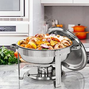 ZENY Pack of 3 Round Chafing Dish Full Size 5 Quart Stainless Steel Deep Pans Chafer Dish Set Buffet Catering Party Events Warmer Serving Set Utensils w/Fuel Holder