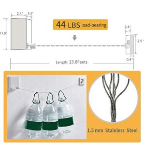 BESy Retractable Clothesline ABS case+Aluminum Dryer with Adjustable Stainless Steel Rope String Hotel Style Heavy Duty, Drill Free & Wall Mounted Method, 13.8 Feets,White