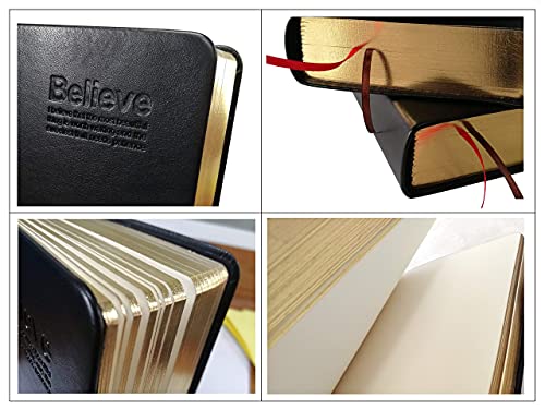 Thick Journal with Golden Rim,Blank Premium Papers,Hardcover Notebook with Black Soft Faux Leather Cover,440 Pages 220 Sheets 5x7 inches Sketchbook for Writing Drawing