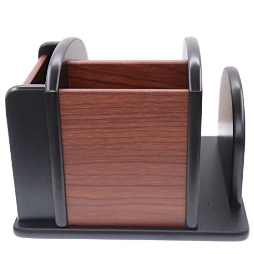 Coideal Wooden Large Spinning Remote Controls Holder Caddy for Table, Rotating Office Supplies Desk Storage Organizer Revolving Wood Pen Pencil Holder (6 Compartments, Brown & Black)