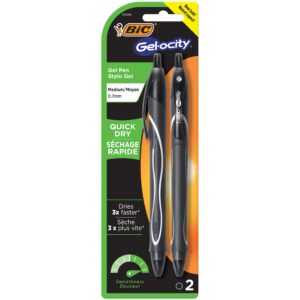 Bic RGLCGP21-BLK Gel-ocity Retractable Quick Dry Gel Pen44; Black - Pack of 2