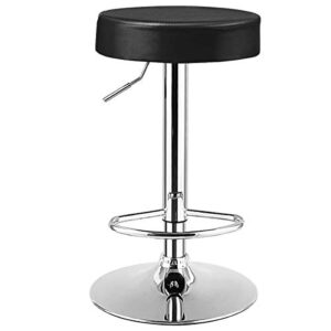 costway bar stool, modern swivel backless round barstool, pu leather armless bar chair with height adjustable, chrome footrest, sturdy metal frame for kitchen dining living bistro pub (black, 1 pc)