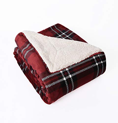 Life Comfort Microfiber Plush Polyester 60"x70" Large All Season Blanket for Bed or Couch Ultimate Sherpa Throw, Red Plaid