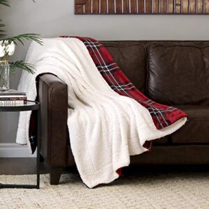 Life Comfort Microfiber Plush Polyester 60"x70" Large All Season Blanket for Bed or Couch Ultimate Sherpa Throw, Red Plaid