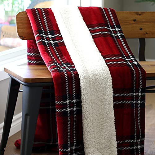 Life Comfort Microfiber Plush Polyester 60"x70" Large All Season Blanket for Bed or Couch Ultimate Sherpa Throw, Red Plaid