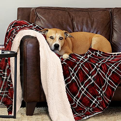 Life Comfort Microfiber Plush Polyester 60"x70" Large All Season Blanket for Bed or Couch Ultimate Sherpa Throw, Red Plaid