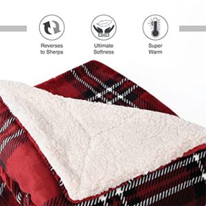 Life Comfort Microfiber Plush Polyester 60"x70" Large All Season Blanket for Bed or Couch Ultimate Sherpa Throw, Red Plaid