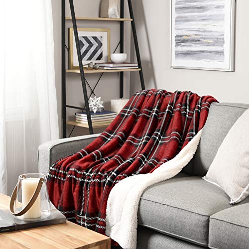 Life Comfort Microfiber Plush Polyester 60"x70" Large All Season Blanket for Bed or Couch Ultimate Sherpa Throw, Red Plaid