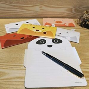 JINSRAY Cute Lovely Animal Cartoon Letter Writing Stationery Paper, Greeting Card, Thank You Card, 12pcs with Envelopes and Animal Stickers，Size 6.3" X 8.3" Paper, – Panda Bear Fox Leopard Pig Rabbit