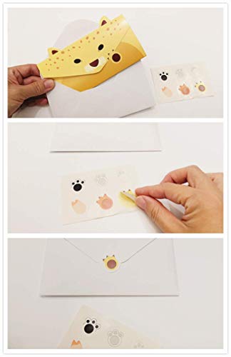 JINSRAY Cute Lovely Animal Cartoon Letter Writing Stationery Paper, Greeting Card, Thank You Card, 12pcs with Envelopes and Animal Stickers，Size 6.3" X 8.3" Paper, – Panda Bear Fox Leopard Pig Rabbit