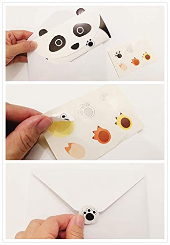 JINSRAY Cute Lovely Animal Cartoon Letter Writing Stationery Paper, Greeting Card, Thank You Card, 12pcs with Envelopes and Animal Stickers，Size 6.3" X 8.3" Paper, – Panda Bear Fox Leopard Pig Rabbit