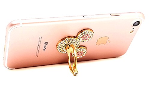 AccessoryHappy Mickey Ears Ring Stand, Rhinestone Crystal Bling Diamond 360° Rotation Cell Phone Stent Holder Grip Kickstand Compatible with iPhone 7 7 Plus iPhone 8 8 Plus 6S 6 Galaxy S7 S8 (Pink)