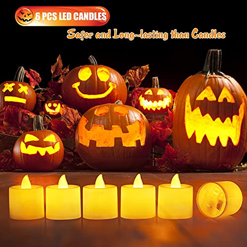 Pumpkin Carving Kit for Kids, 6 Easy Halloween Pumpkin Carving Tools Set, 6 LED Candles, 10 Carving Stencils & 20 Halloween Cellophane Candy Bags