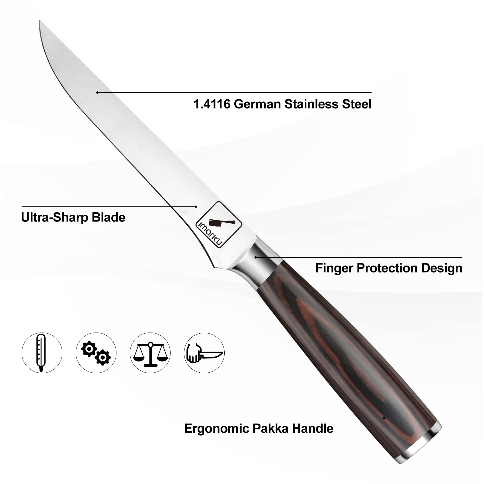 imarku Boning Knife, German High Carbon Stainless Steel Professional Grade Boning Fillet Knife, 6-Inch Professional Boning knife, Pakkawood Handle for Meat and Poultry