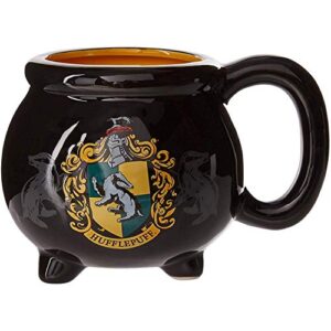 silver buffalo harry potter house hufflepuff crest cauldron ceramic 3d sculpted mug, 20 oz