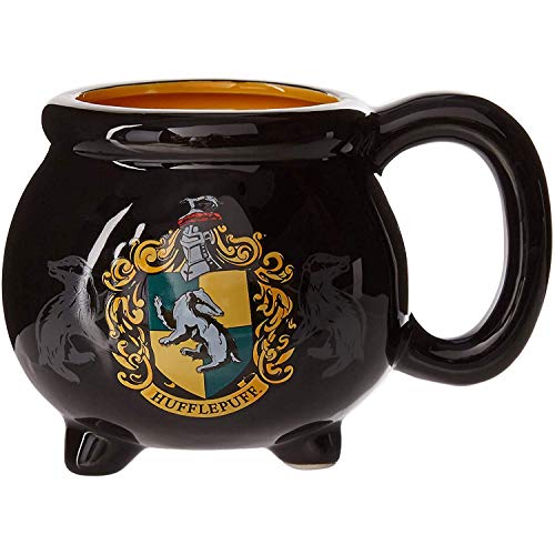 Silver Buffalo Harry Potter House Hufflepuff Crest Cauldron Ceramic 3D Sculpted Mug, 20 oz