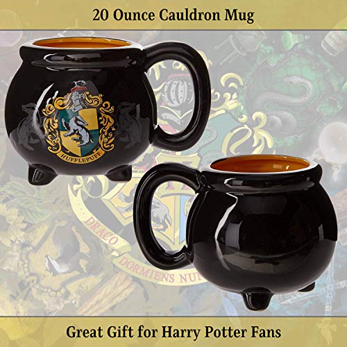 Silver Buffalo Harry Potter House Hufflepuff Crest Cauldron Ceramic 3D Sculpted Mug, 20 oz