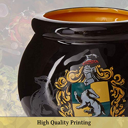 Silver Buffalo Harry Potter House Hufflepuff Crest Cauldron Ceramic 3D Sculpted Mug, 20 oz