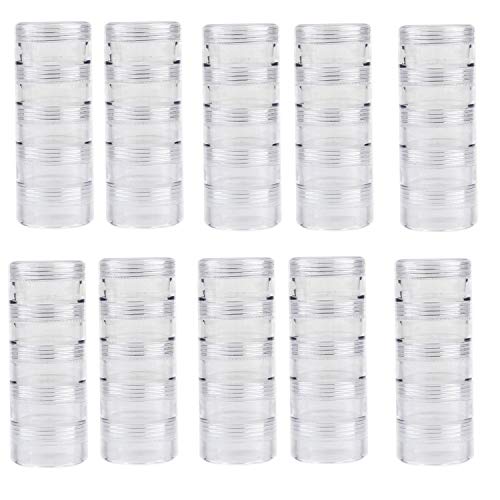 TDOTM 5 Layer Cylinder Stackable Transparent Round PS Plastic Storage Container Box Super Clear Accessories Organizer Box for Beads Crafts Other Small Items (10 Column Combination Sale)…