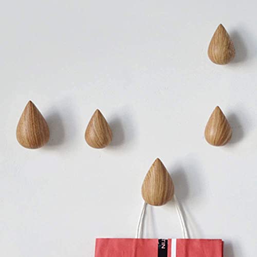 MARGUERASW 4 Pack Coat Hooks Water Drop Shaped-Towel Wall Hooks Wall Hanging Hooks for Hanging Bathroom Towels Clothes Hanger -Wood