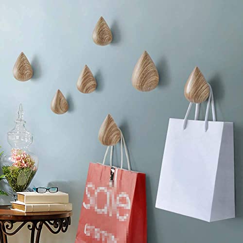 MARGUERASW 4 Pack Coat Hooks Water Drop Shaped-Towel Wall Hooks Wall Hanging Hooks for Hanging Bathroom Towels Clothes Hanger -Wood