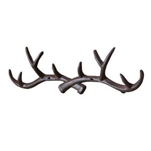 vintage cast deer antlers wall hooks (10 hooks) coat rack decorative for hanging hat scarf bag key clothes bathroom kitchen towel holder christmas reindeer deer hanger wall wedding gift (black)