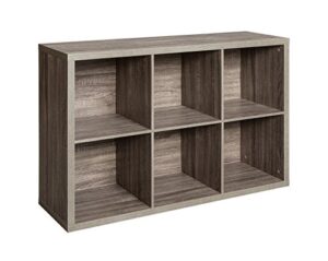 closetmaid 6 cube storage shelf organizer bookshelf with back panel, easy assembly, wood, weathered gray