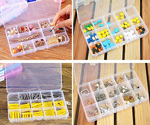 4 Pcs 15 Grids 6.85 Inch x 3.85 Inch Adjustable Small Removable Clear Plastic Jewelry Organizer Divider Storage Box Jewelry Earring Tool Containers (4pack(15-Grid ))