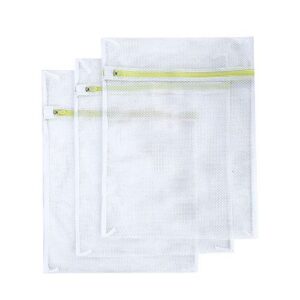 laundry bags, sasum 3 pack (3 large) mesh thick polyester wash bags premium durable white for jeans, lingerie,socks, bra,sweaters, coats in washing machine and drier