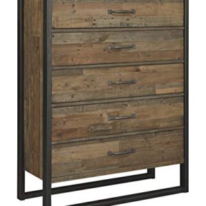 Signature Design by Ashley Sommerford Industrial Farmhouse 5 Drawer Chest with Dovetail Construction, Butcher-Block Brown, Black