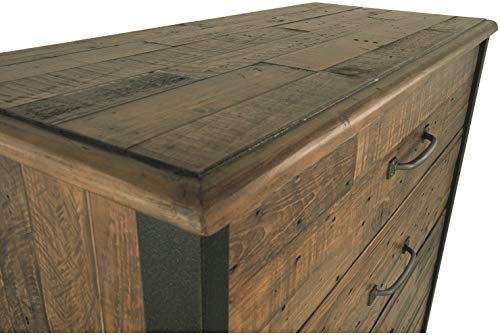 Signature Design by Ashley Sommerford Industrial Farmhouse 5 Drawer Chest with Dovetail Construction, Butcher-Block Brown, Black