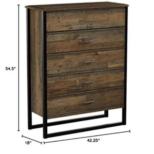 Signature Design by Ashley Sommerford Industrial Farmhouse 5 Drawer Chest with Dovetail Construction, Butcher-Block Brown, Black