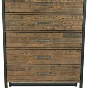 Signature Design by Ashley Sommerford Industrial Farmhouse 5 Drawer Chest with Dovetail Construction, Butcher-Block Brown, Black