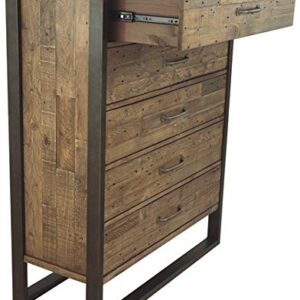 Signature Design by Ashley Sommerford Industrial Farmhouse 5 Drawer Chest with Dovetail Construction, Butcher-Block Brown, Black