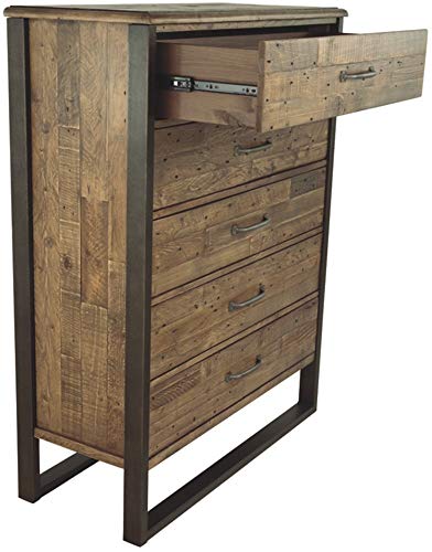 Signature Design by Ashley Sommerford Industrial Farmhouse 5 Drawer Chest with Dovetail Construction, Butcher-Block Brown, Black