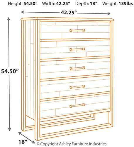 Signature Design by Ashley Sommerford Industrial Farmhouse 5 Drawer Chest with Dovetail Construction, Butcher-Block Brown, Black