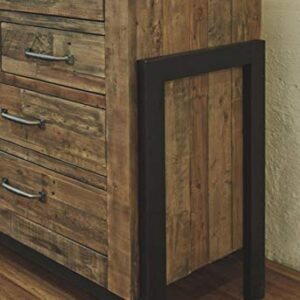 Signature Design by Ashley Sommerford Industrial Farmhouse 5 Drawer Chest with Dovetail Construction, Butcher-Block Brown, Black