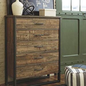 Signature Design by Ashley Sommerford Industrial Farmhouse 5 Drawer Chest with Dovetail Construction, Butcher-Block Brown, Black