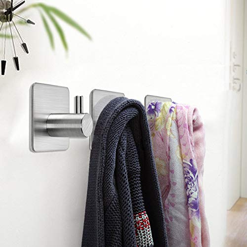 FOTYRIG Adhesive Towel Hooks No Drill Wall Hooks Towel Holder Waterproof Stainless Steel Hooks for Hanging Coat, Hat, Towel Hook for Bathroom Kitchen Door Window Cabinet 4-Packs