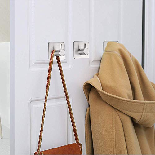 FOTYRIG Adhesive Towel Hooks No Drill Wall Hooks Towel Holder Waterproof Stainless Steel Hooks for Hanging Coat, Hat, Towel Hook for Bathroom Kitchen Door Window Cabinet 4-Packs