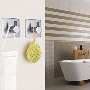 FOTYRIG Adhesive Towel Hooks No Drill Wall Hooks Towel Holder Waterproof Stainless Steel Hooks for Hanging Coat, Hat, Towel Hook for Bathroom Kitchen Door Window Cabinet 4-Packs