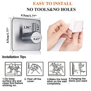 FOTYRIG Adhesive Towel Hooks No Drill Wall Hooks Towel Holder Waterproof Stainless Steel Hooks for Hanging Coat, Hat, Towel Hook for Bathroom Kitchen Door Window Cabinet 4-Packs