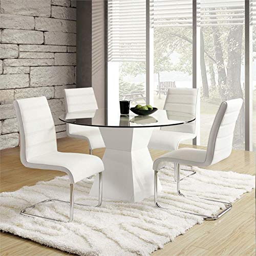 Furniture of America Dorazio Contemporary Round Glass Top Dining Table in White