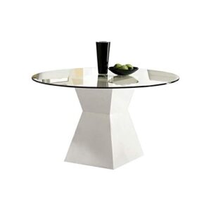 Furniture of America Dorazio Contemporary Round Glass Top Dining Table in White