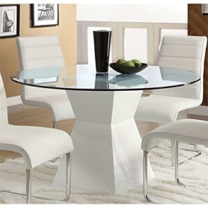 Furniture of America Dorazio Contemporary Round Glass Top Dining Table in White