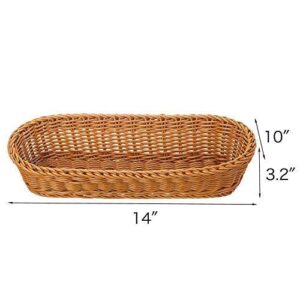 make it fun 2 Set 14.5" Poly-Wicker Bread Basket, Long Woven Tabletop Food Serving Basket, Honey Brown - Set of 2