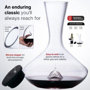 Vintorio Citadel Wine Decanter with Stopper - Hand Blown, Lead-Free Crystal Glass - Extra Durable Sommelier's Red Wine Carafe with Aerating Punt and Silicone Lid (78 oz Capacity)