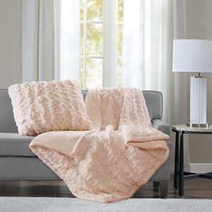 Madison Park Ruched Fur Euro Pillow Blush 25x25