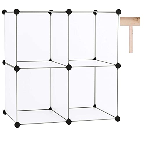 C&AHOME Cube Storage Organizer, 4-Cube Shelving Units, DIY Closet Storage, Modular Book Shelf, Ideal for Bedroom, Living Room, Office, 24.8" L x 12.4" W x 24.8" H Translucent White SBTM3004A